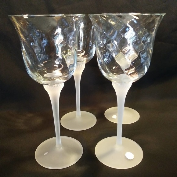 Unknown | Dining | 4 Romanian Crystal Water Goblets Optic Bowl Frosted ...